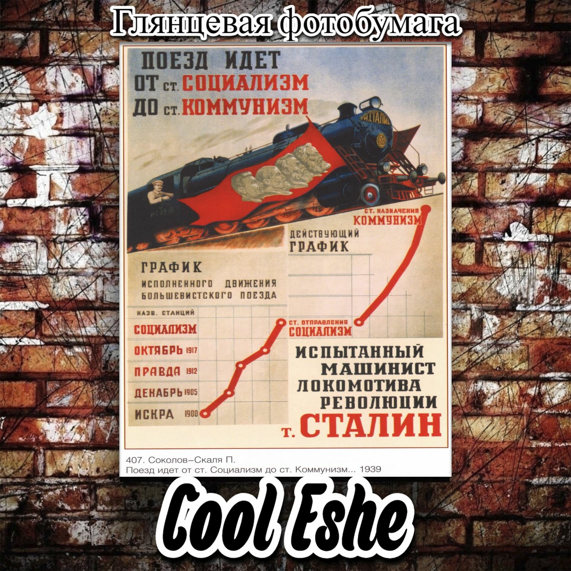 Постер "Поезд идет от ст. Социализм к ст. Коммунизм" из коллекции "Советские плакаты" А4