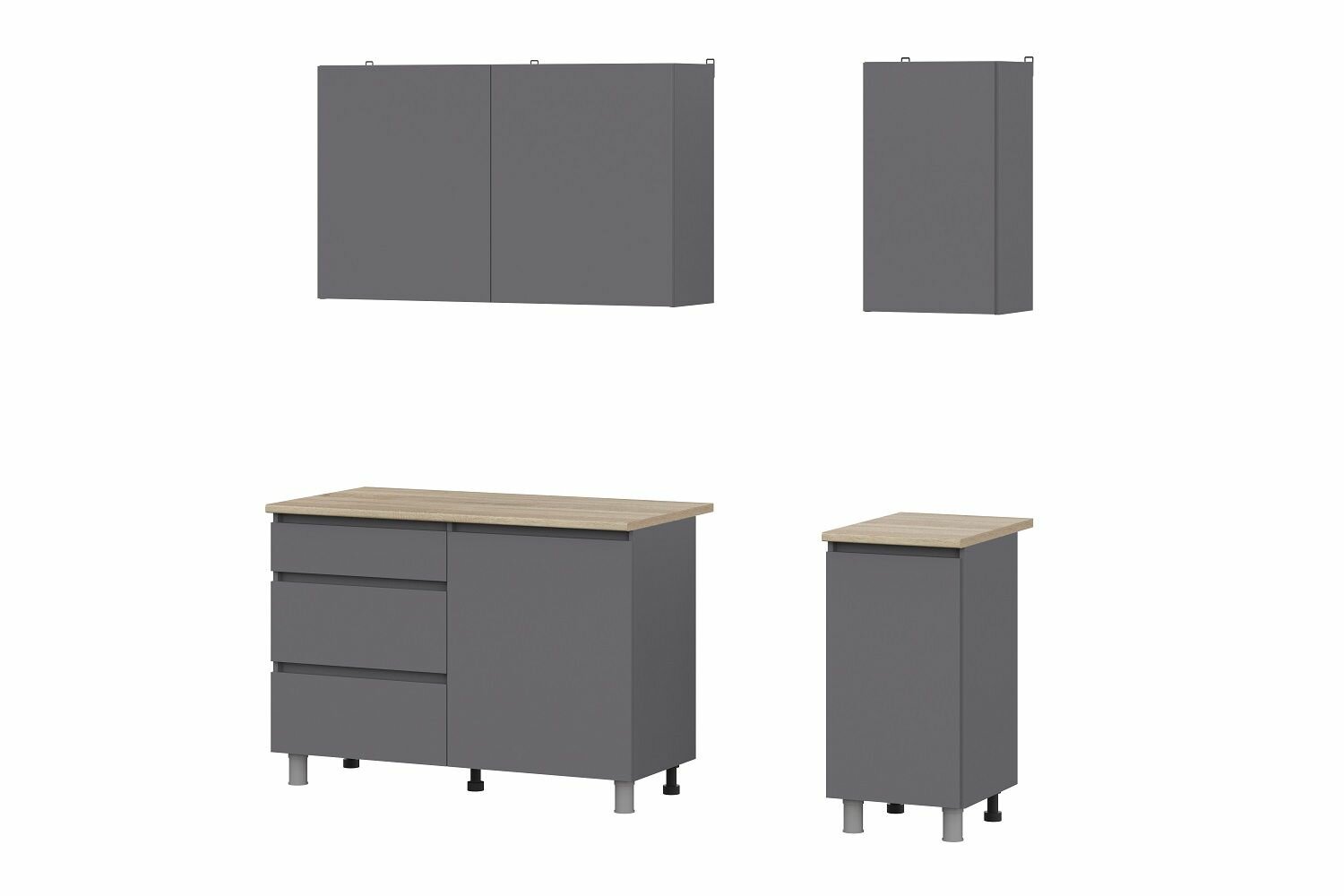 Готовая кухня Харбор 1,6 м, графит серый / сонома