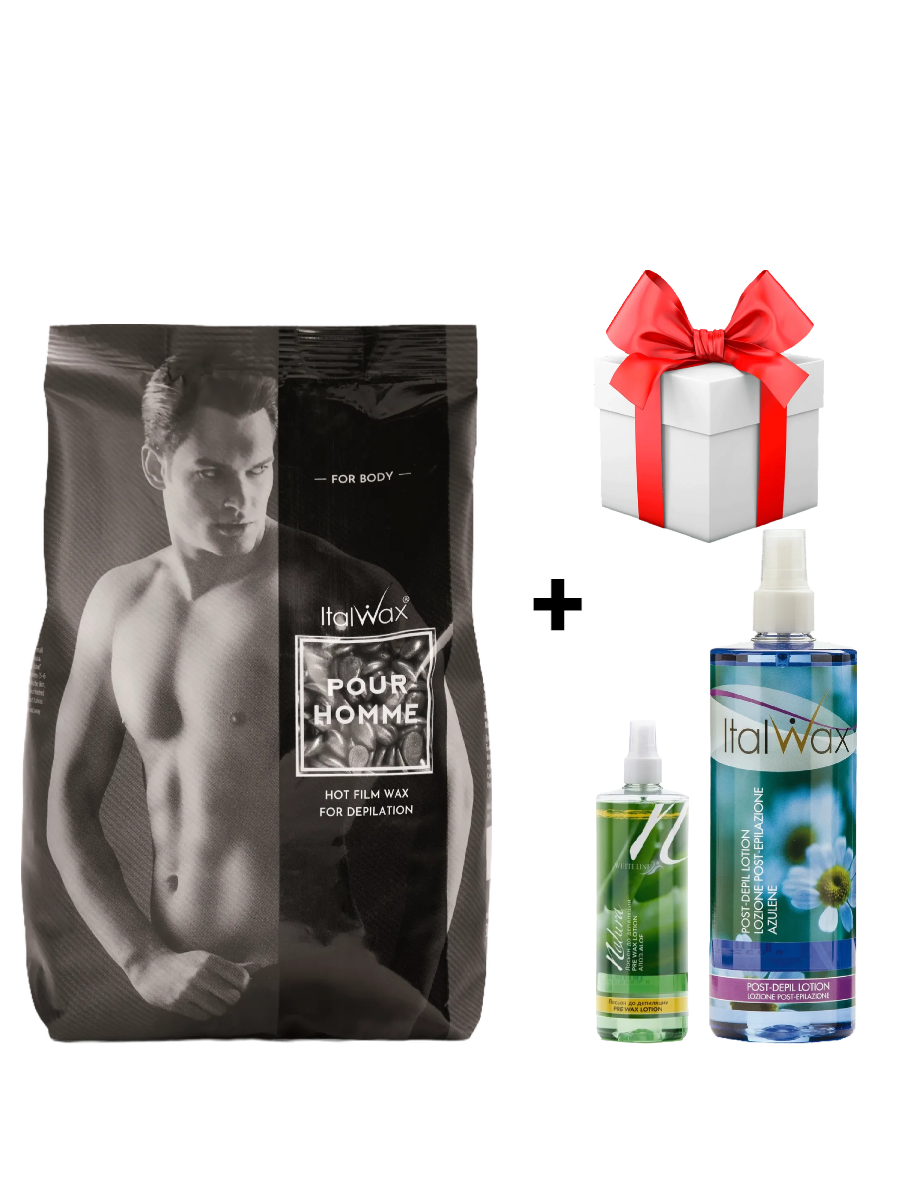 Воск Мужской ITALWAX NATURA Pour, 1 кг + (Подарок: Лосьон перед депиляцией Алоэ 250, Азулен, 500 мл)
