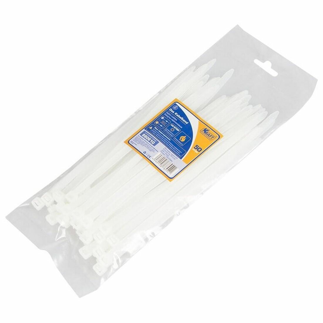Хомут (стяжка) нейлоновый 7,6*200 белый (уп-ка 50 шт) KRAFT KT880610