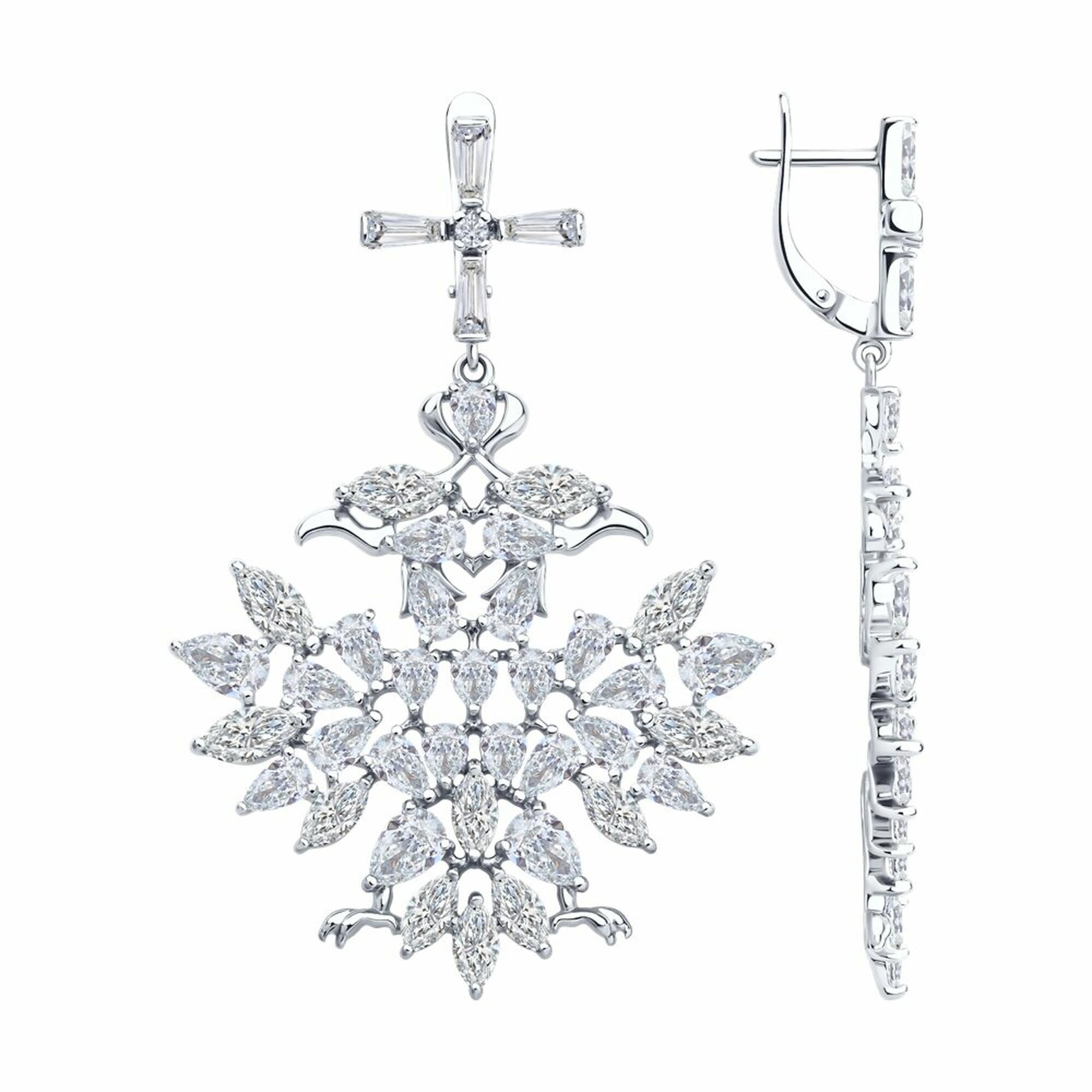 Серьги, серебро, 925 проба, родирование, фианит