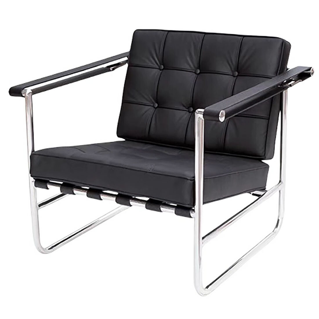 Мягкое кожаное кресло на полозьях Hans Chair (черный)