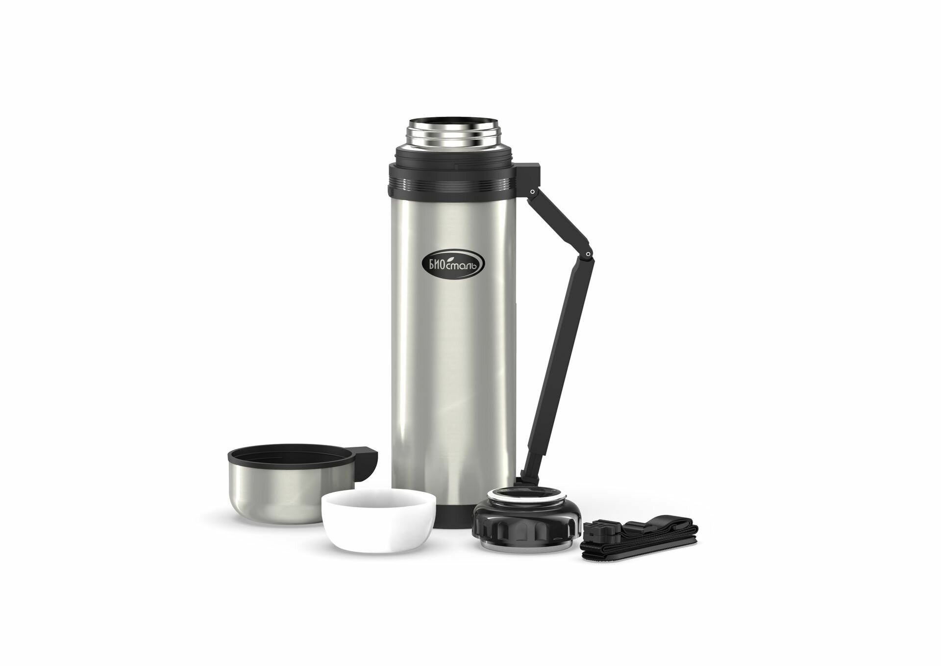 Термос Biostal 2 литра универсальный с ручкой и ремешком, NG-2000-1