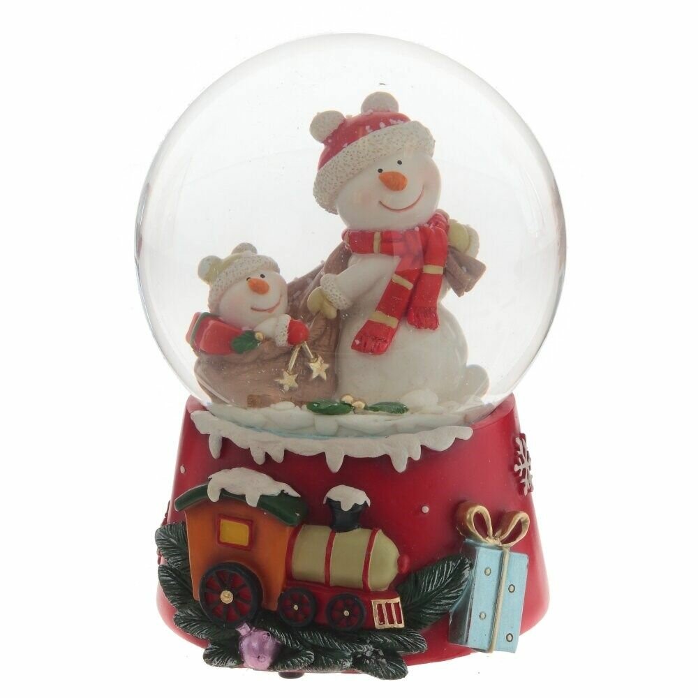 Фигурка "Снеговики" в стеклянном шаре с музыкой, D10 см, 10х10х14 см