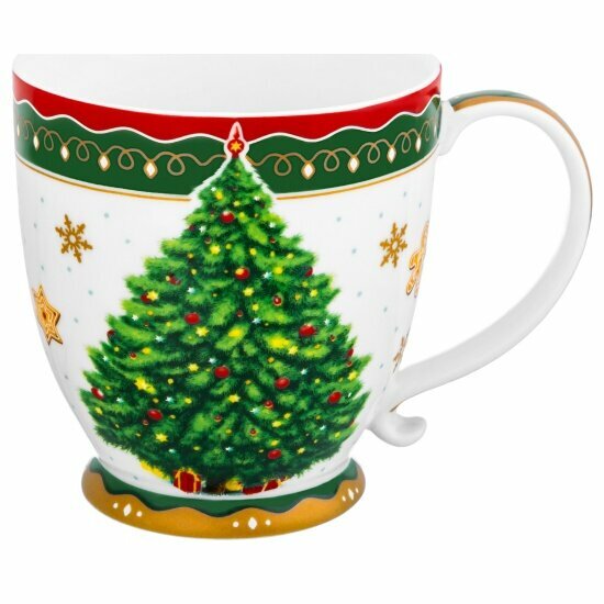 Кружка Elan Gallery Еlan Gallery "Новогодняя елка" зеленый узор, 13,5х10х10,5 см 500 мл, на ножке (420683)
