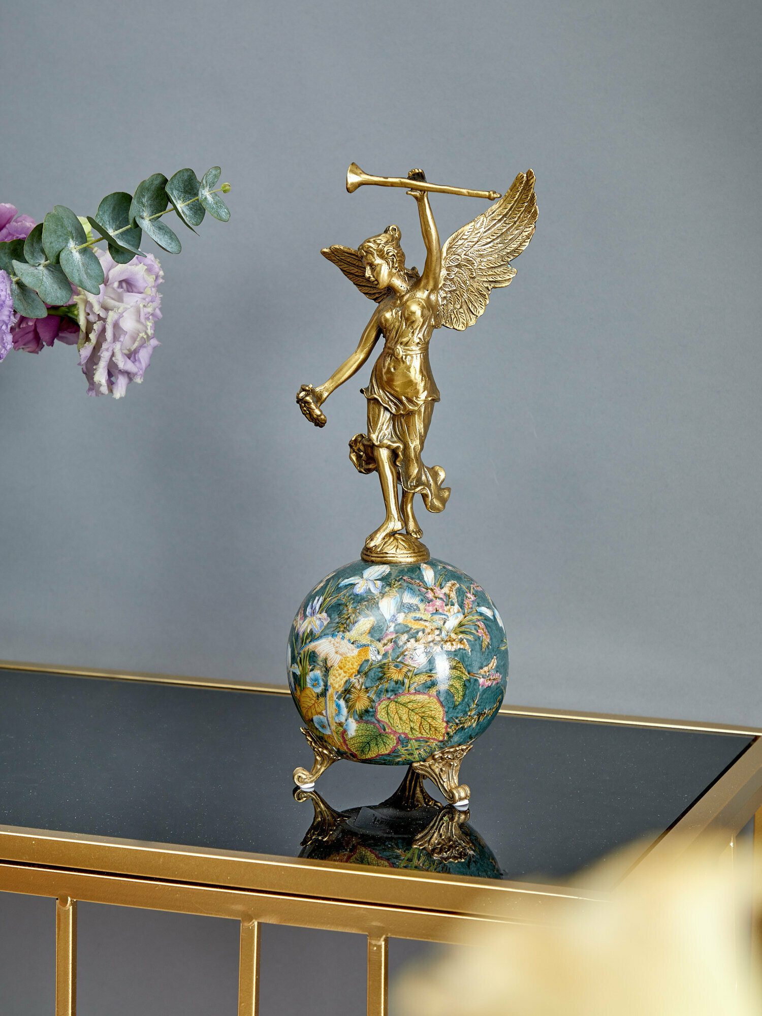 B948EC/LB3662 Фигурка Фея на шаре 14x13x31см, Фарфор, бронза, Glasar