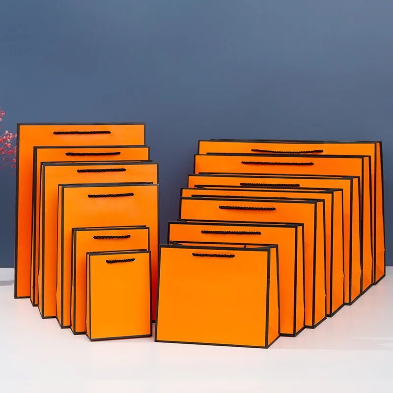 Мерыловер крафтовые бумажные сумки-тоут Оранжевый, orange black border, horizon 32X11.5X28CM