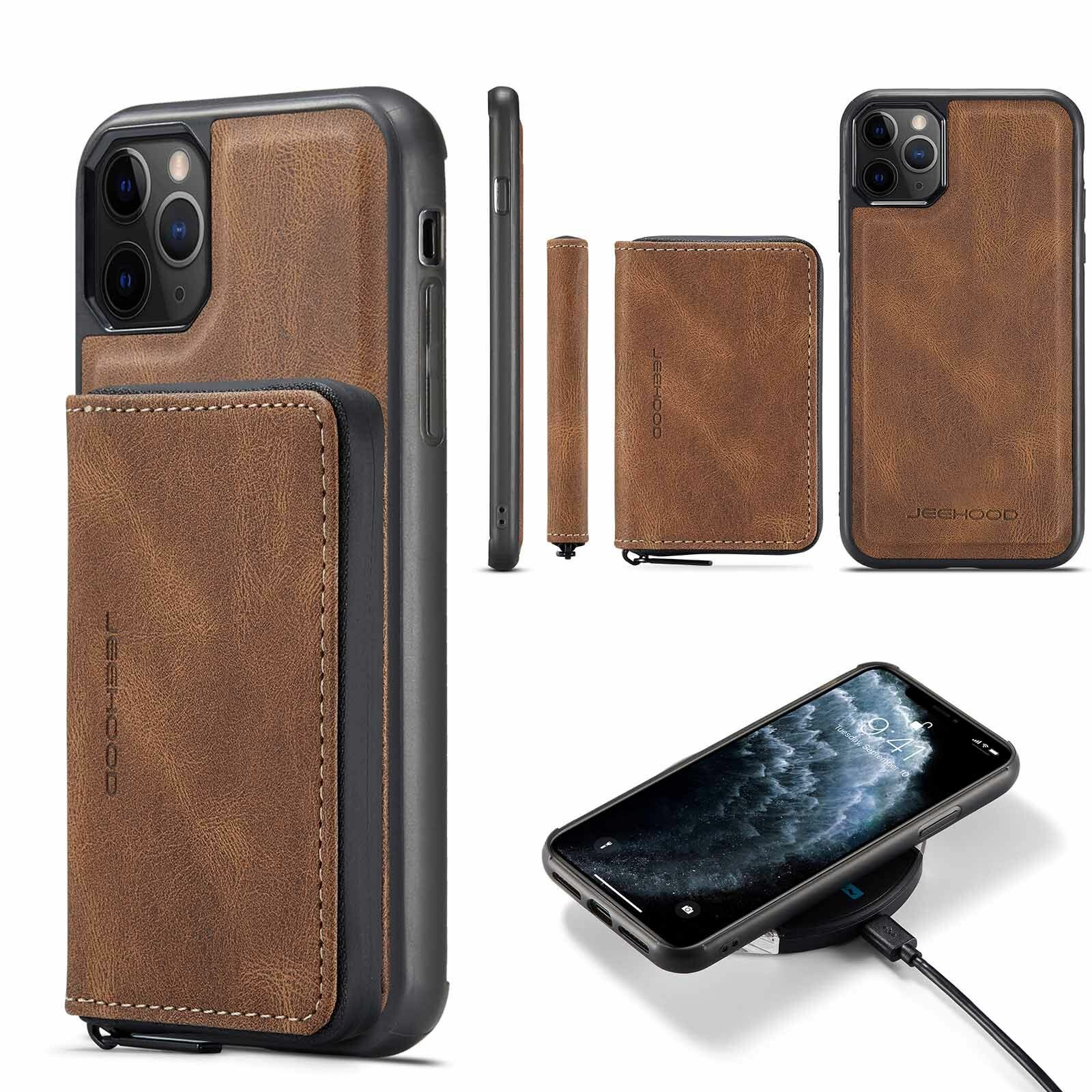 JEEHOOD Тонкий кожаный чехол для Apple iPhone 12 mini(Айфон 12 мини), защитный чехол для телефона, съемный чехол-кошелек с карманом