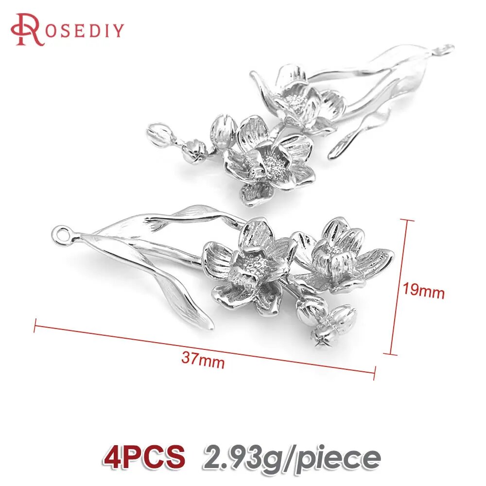 Латунные подвески Rosediy, цвет платины, набор из 4 штук Серебряный, 49414-Platinum Color