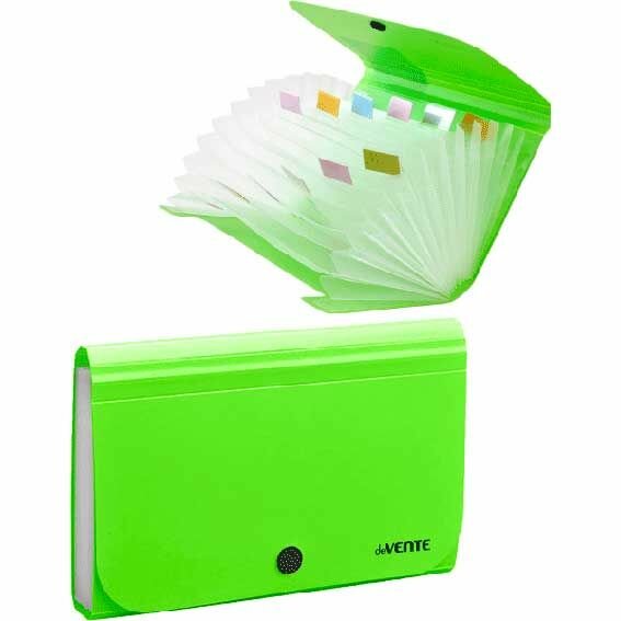 Папка на кнопке deVENTE 12 отделений "Monochrome" А5, пластик, 700мкм, неоново зелёная (3078402)