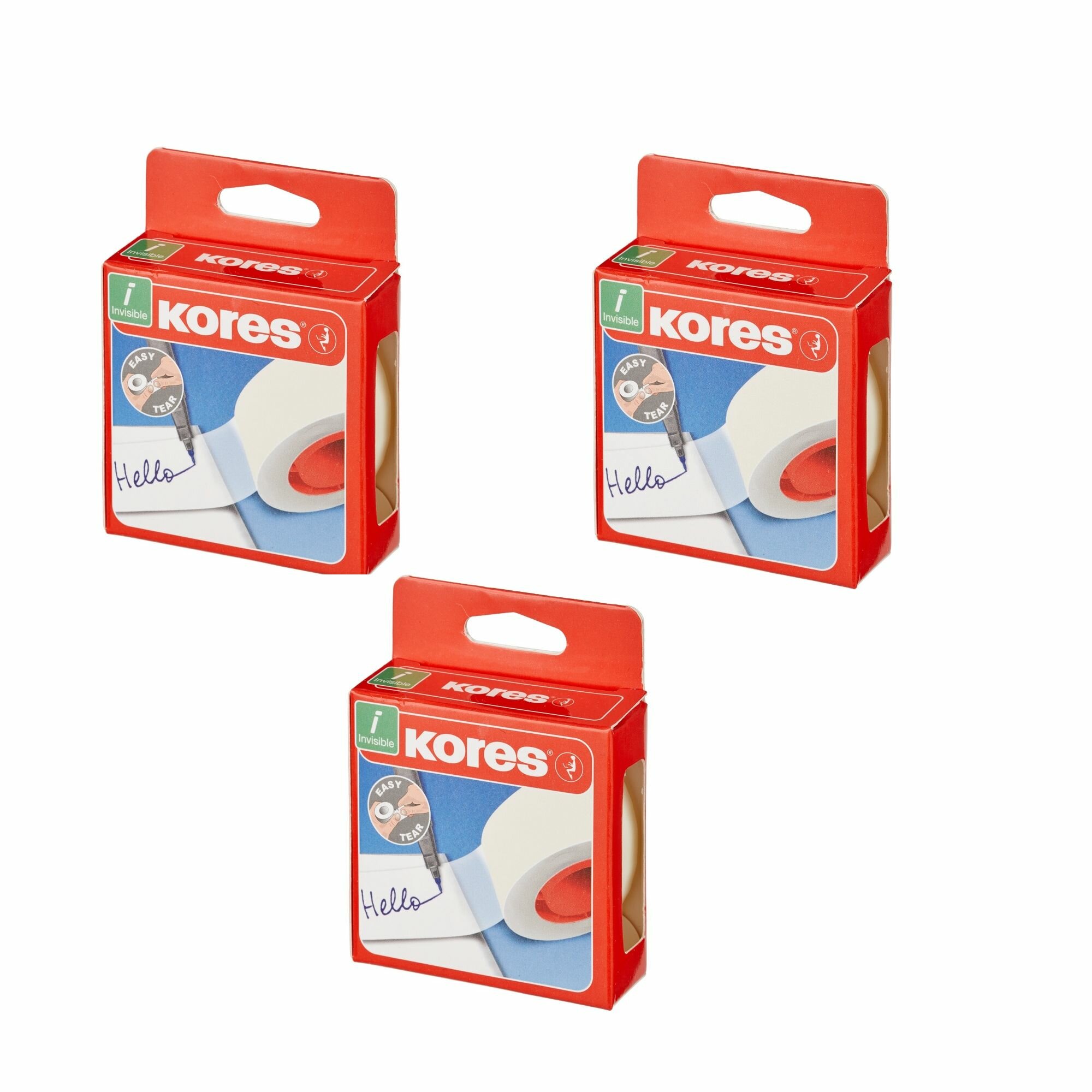 Kores Клейкая лента канцелярская, 19 мм х 33 м, невидимая, 3 уп