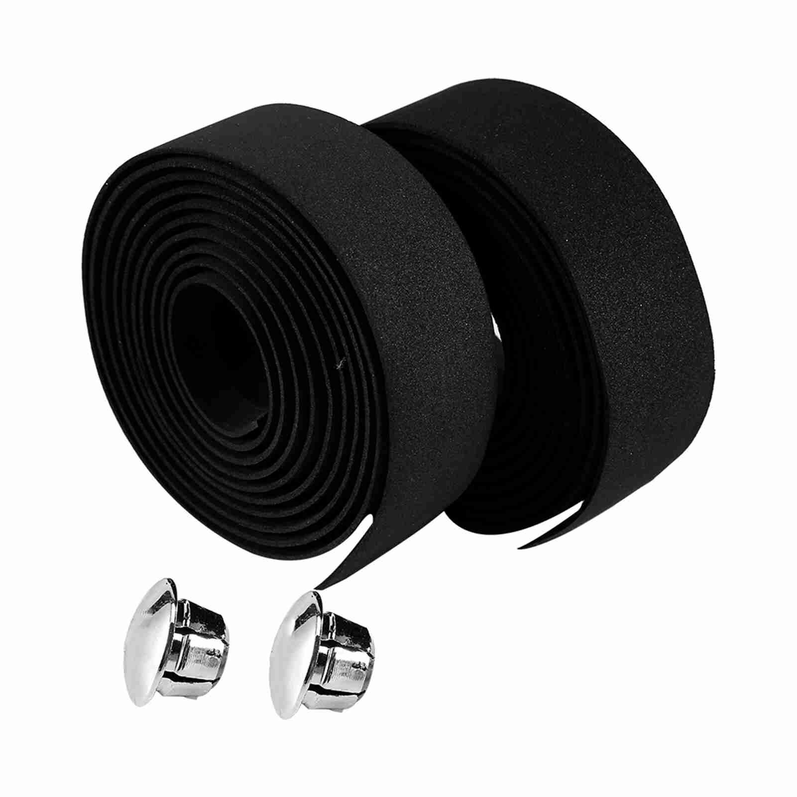 2pcs Cycling Road Bike Bicycle Handlebar Grip Wrap Tape 2 Bar Plugs(Black+White)