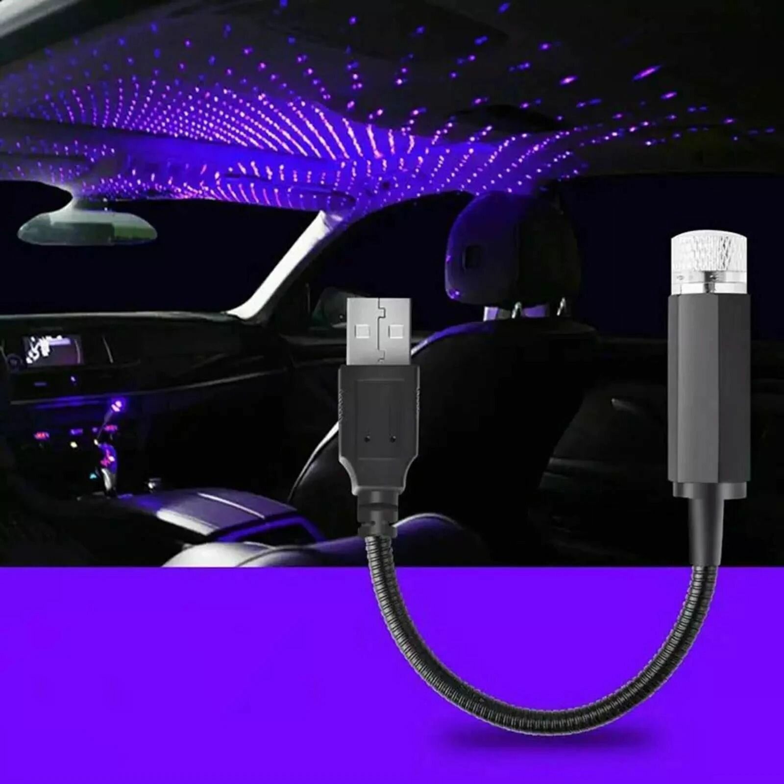 Светодиодный ночник‑проектор «Звёздное небо» для автомобиля, USB 5V, вращение 360°, потолочная подсветка салона и декоративная лампа