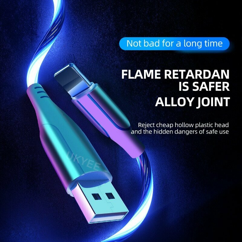 Кабель для зарядки мобильного телефона UKYEE RGB, цветной светодиодный светящийся USB-кабель, зарядный шнур Microusb Type C для Huawei P40 Samsung S10 S20