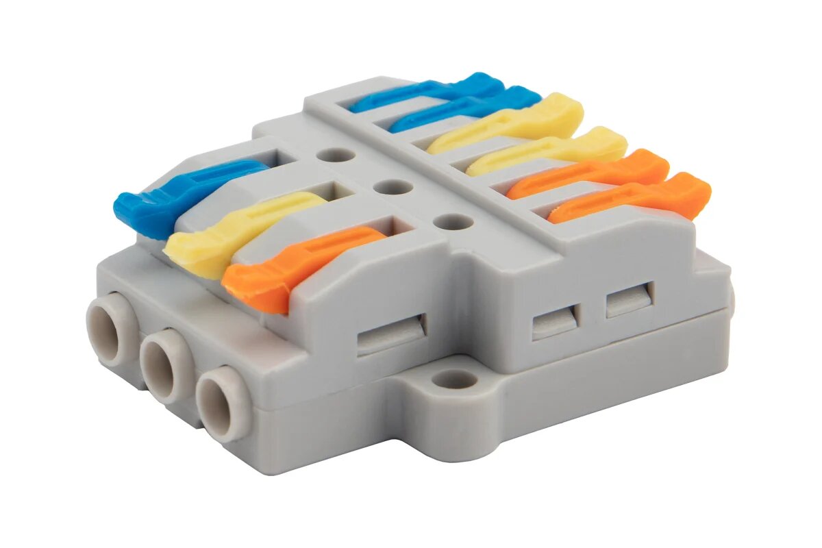 REXANT Разветвительная клемма 3x2 с монтажной площадкой, 3 полюса, 1 вход 2 выхода, 5 шт