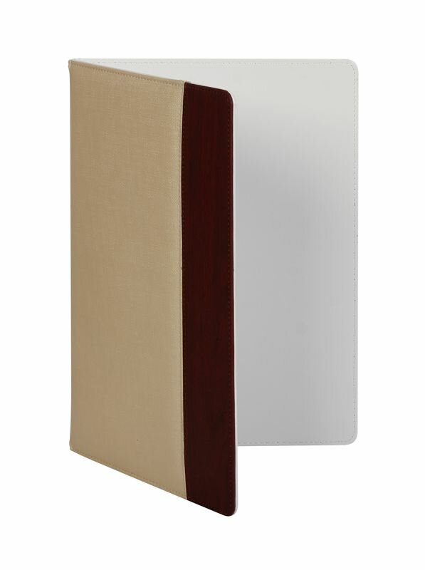 Папка-меню кожзам А-4 белая с красной вставкой тиснение