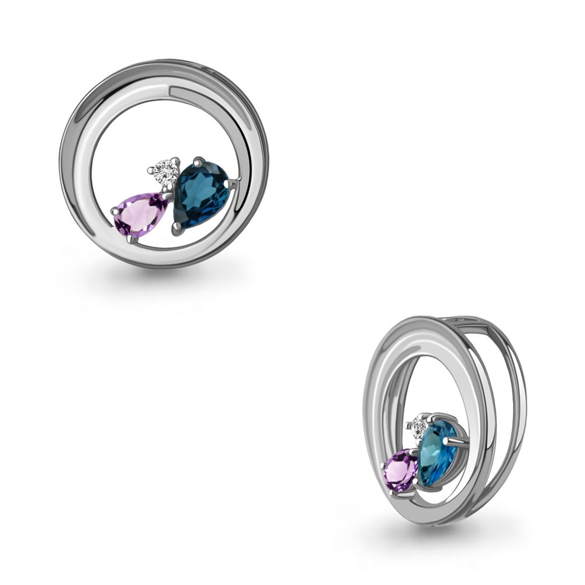 Подвеска, серебро, 925 проба, родирование, фианит, аметист, Лондон топаз