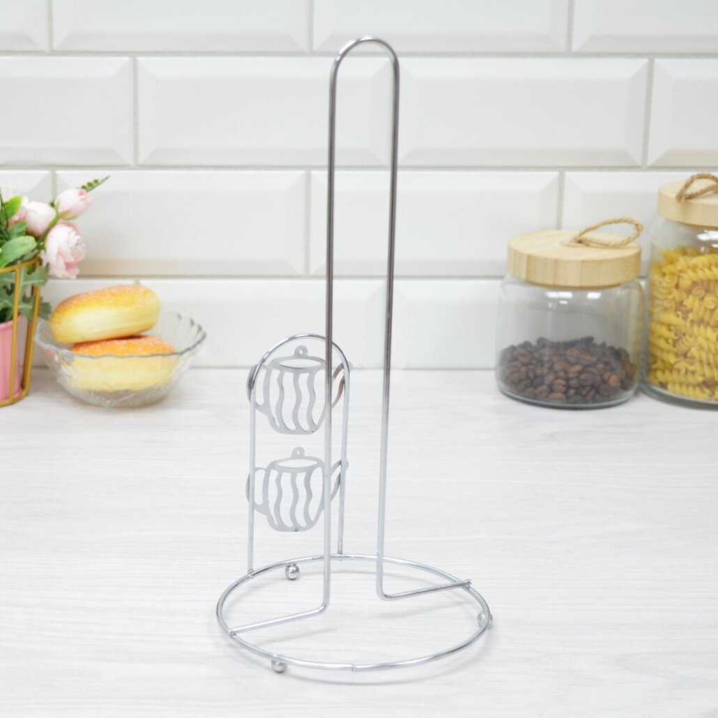 Держатель для бумажных полотенец металлический, 13х27,5см, декор «чайники», VETTA