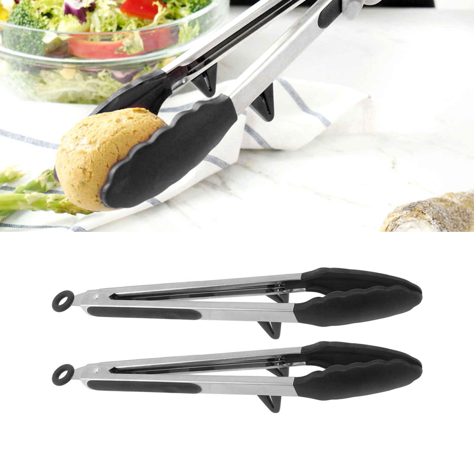 2 шт. 12 дюймов кухонные щипцы для еды силиконовый наконечник длинные щипцы для приготовления пищи из нержавеющей стали с замком для гриля барбекю черный