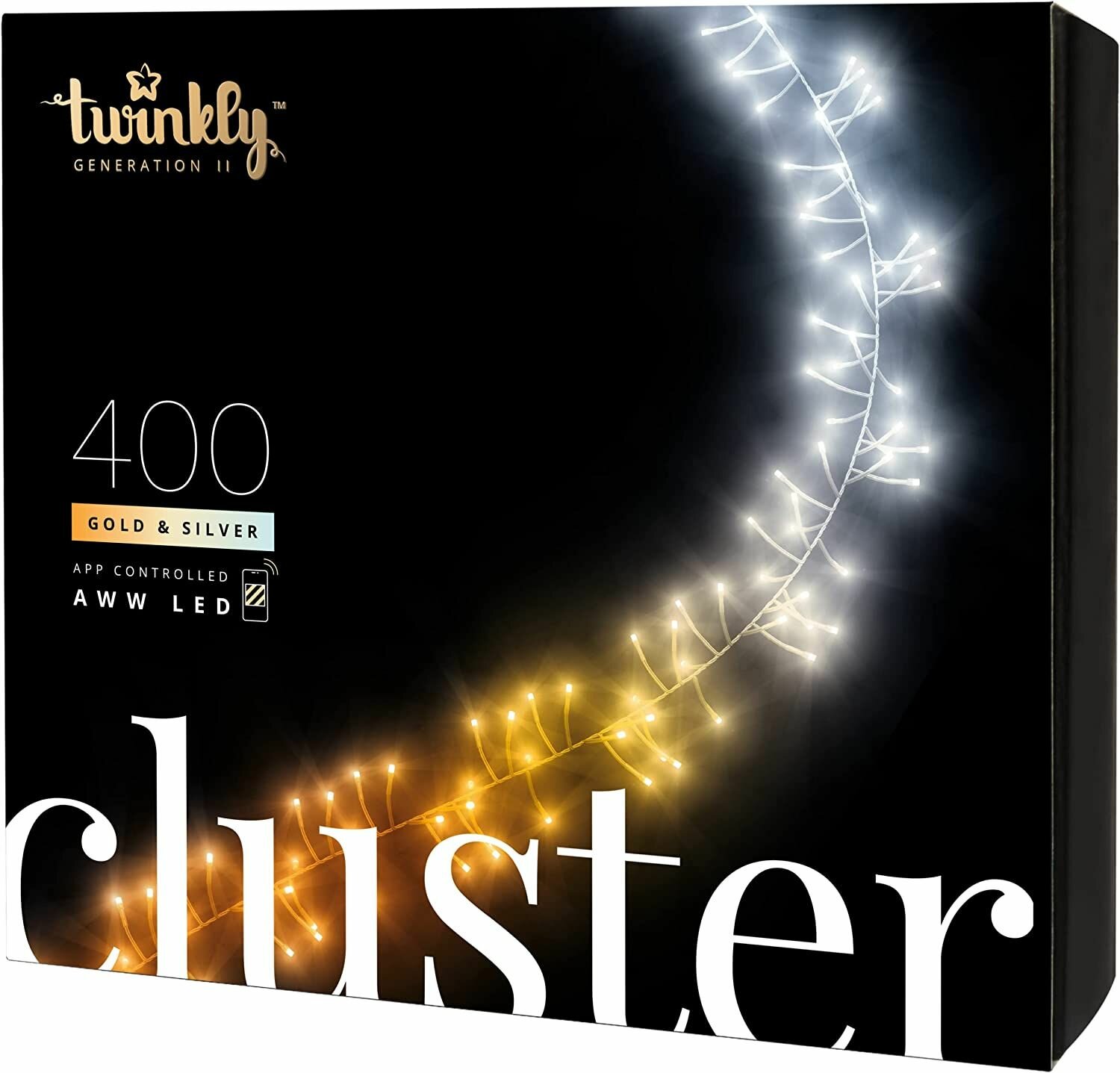 Гирлянда Twinkly Cluster Gold + Silver AWW (6 м, 400 светодиодов)