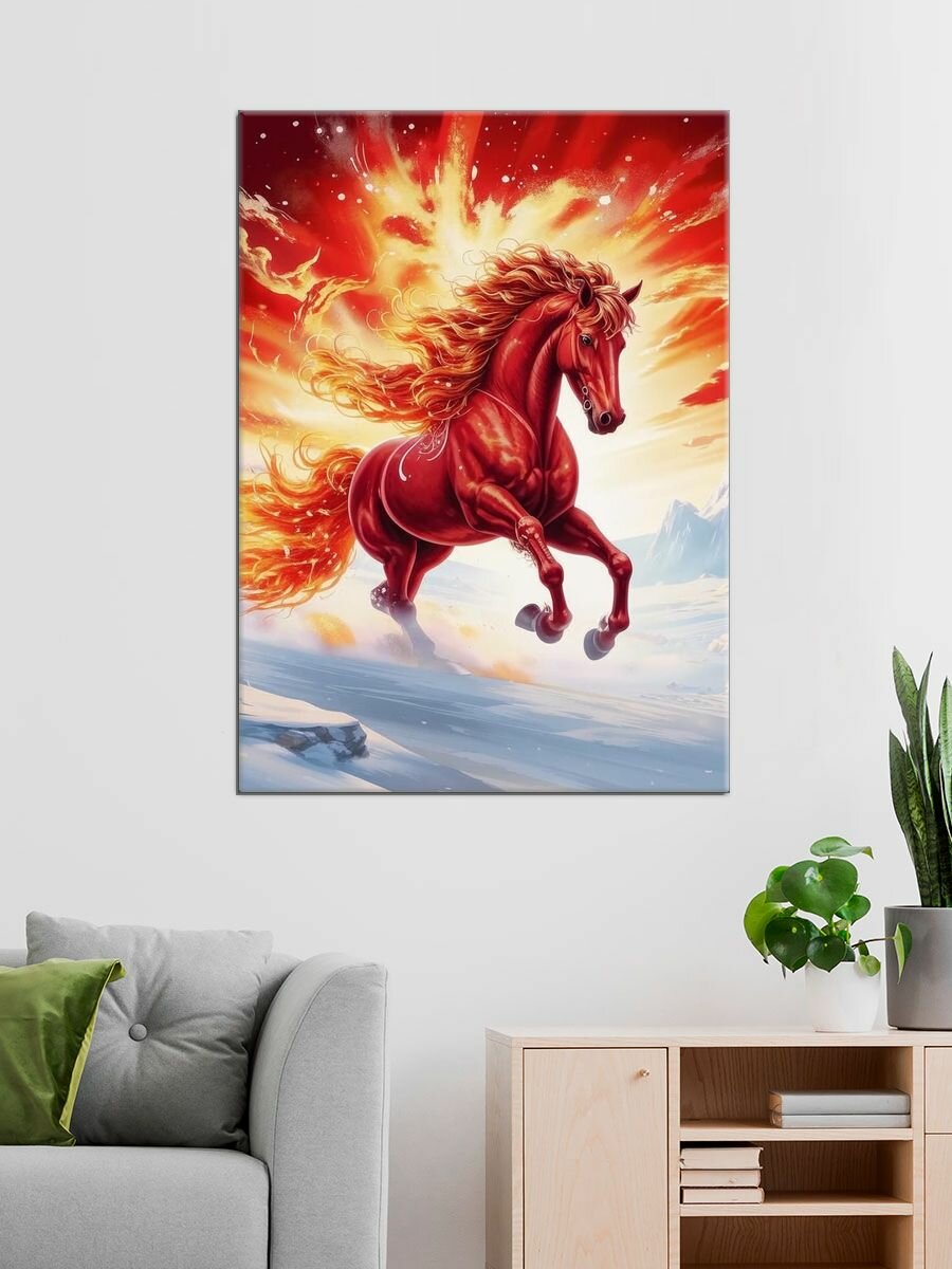 Картина на стену "Красная огненная лошадь", 30х40 см