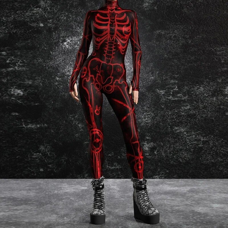 Комбинезон женский Зентай, скелет, красный, 3XL, VV1036