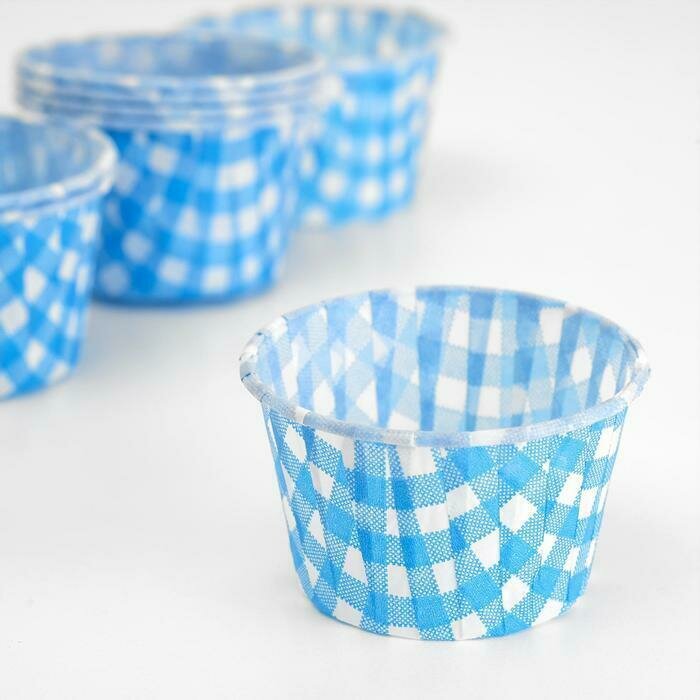 !09 набор из 40 штук - Форма для выпечки "Маффин", голубая клетка, 5 х 4 см.