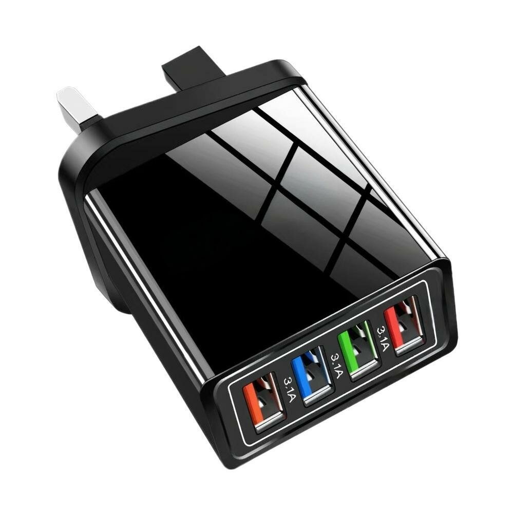 Зарядное устройство 4 USB порта, сетевой адаптер 5V 2.4A, универсальное сменные вилки для EU, US, UK, для телефона и планшета