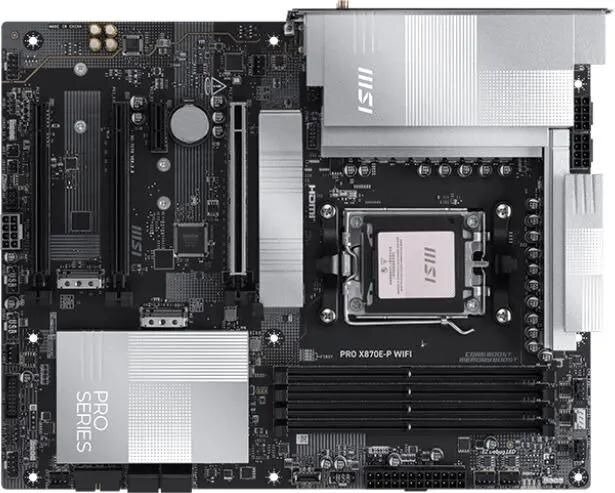 Материнская плата MSI PRO X870E-P WIFI, AM5, AMD X870E, 4xDDR5, 4xSATA, 3xM.2, 1xPCIe 5.0 x16, 1xPCIe 4.0 x4, 1xPCIe 3.0 x1, 1xHDMI, 1x5Gb LAN, Wi-Fi 7, Bluetooth 5.4, 1xUSB-C 20Gbps, 1xThunderbolt 4, 2xUSB-A 10Gbps, 2xUSB-A 5Gbps