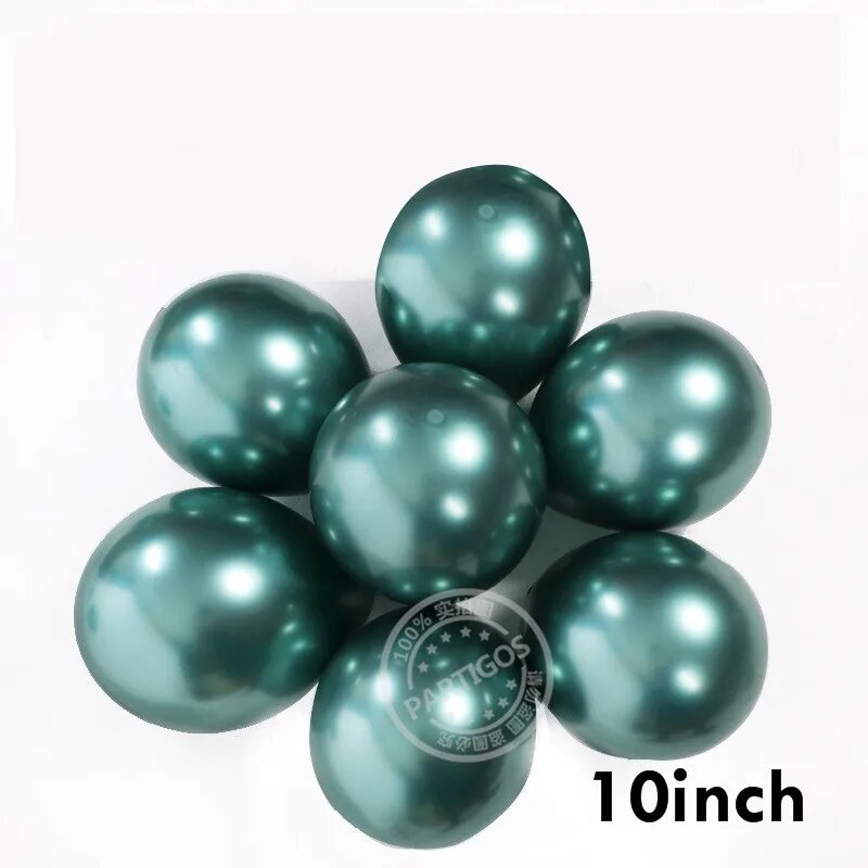 Металлические латексные шары Partigos 5/10 дюймов Бирюзовый, 10pcs deep green, 10 дюймов