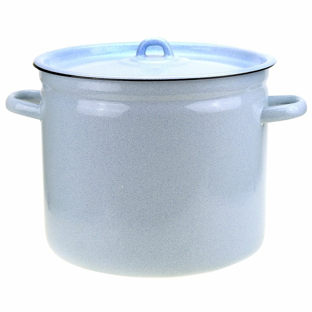 Кастрюля Лысьвенские эмали "Белый рябчик", эмалированная, 9 л, форма цилиндрическая, металлическая крышка, металлические ручки, без деколи (С-1621/Рб)