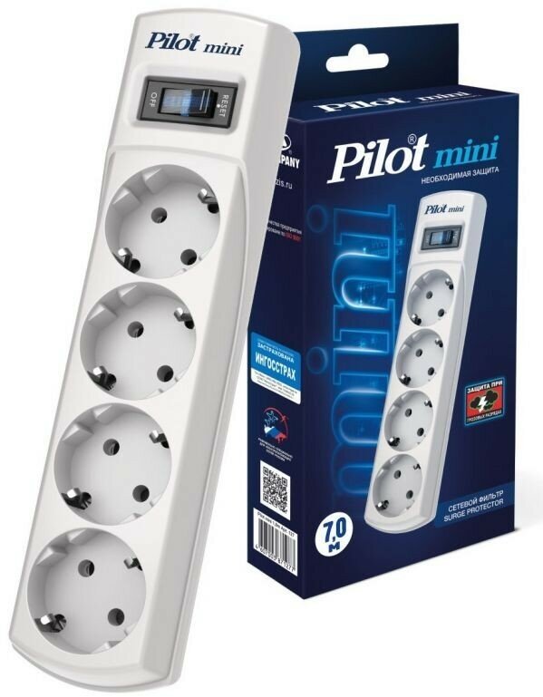 Сетевой фильтр Pilot mini 7м (4 розетки) белый (коробка)
