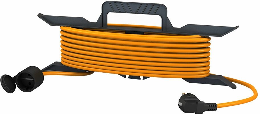 Удлинитель силовой на рамке Партнер Электро GardenLine PL03 (US205С-130OR) открытая установка с заземлением 30 м 10 А 220 В 2,5 кВт 1 розетка ПВС 3х1 мм2 IP44 с брызгозащитой оранжевый