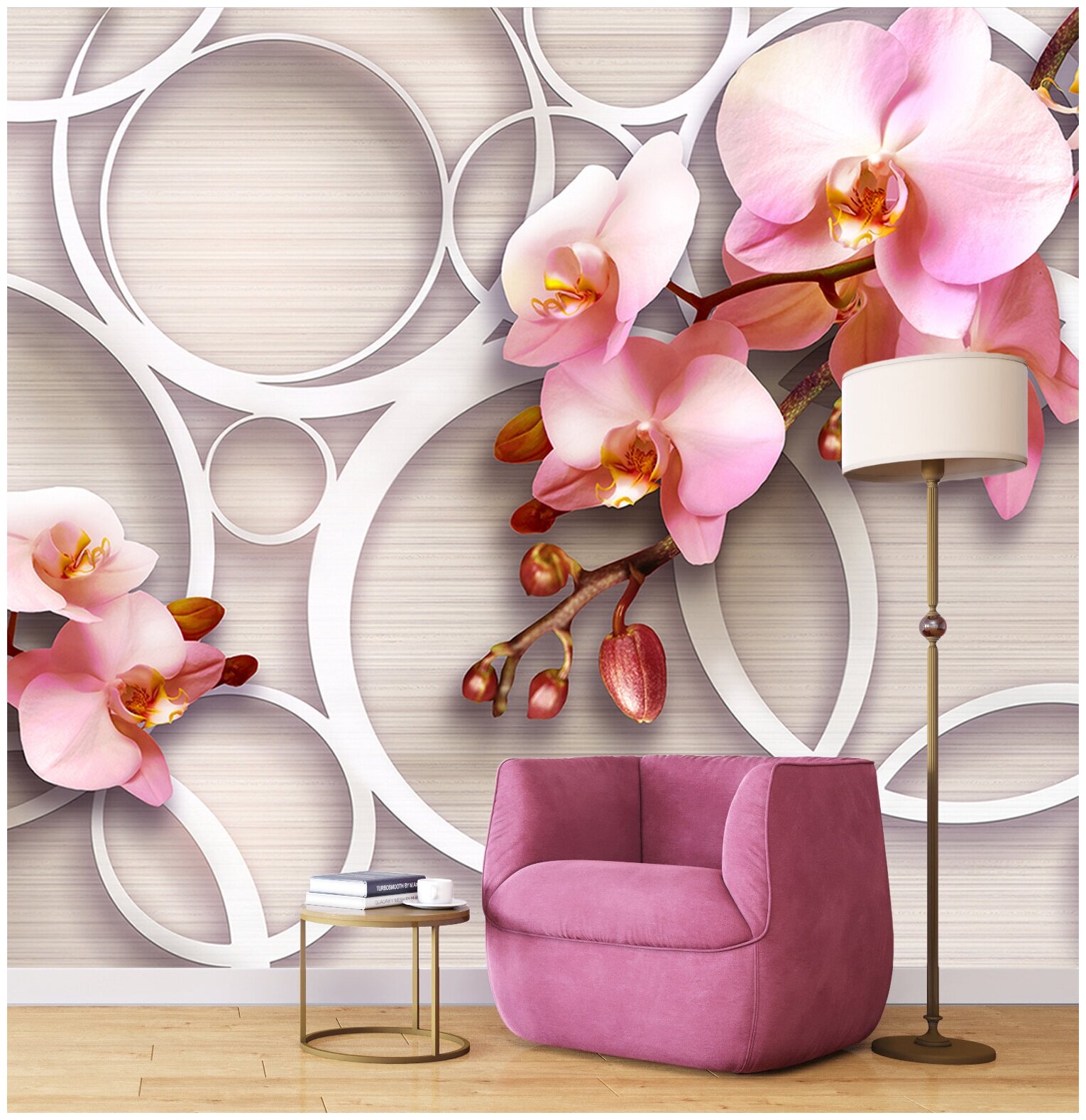Фотообои Флизелиновые с виниловым покрытием 3д Цветы орхидеи 300х270 см , обои на стену