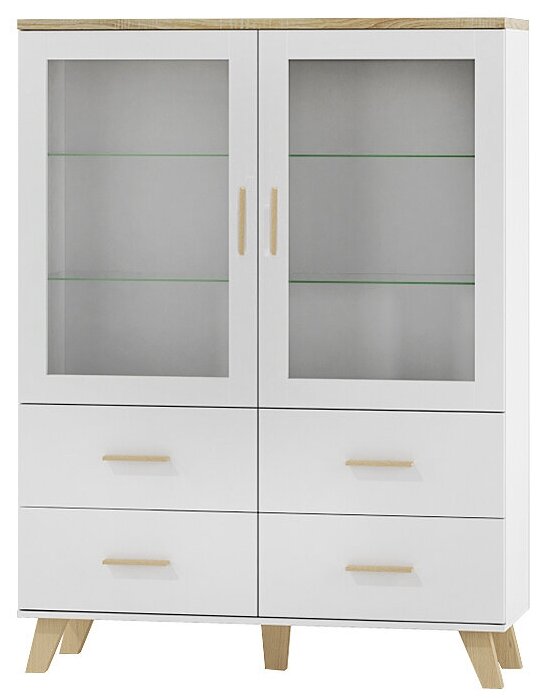 Витрина Мелания 24 Белый 101/ Клен 375 NOW 120x45x160 см, белый 101/клен 375 Фиеста