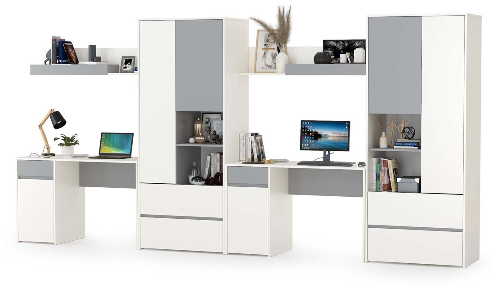 Торонто компоновка мебели для детской № 12, цвет белый шагрень/стальной серый, ШхГхВ 400х53,1х195,7 см.