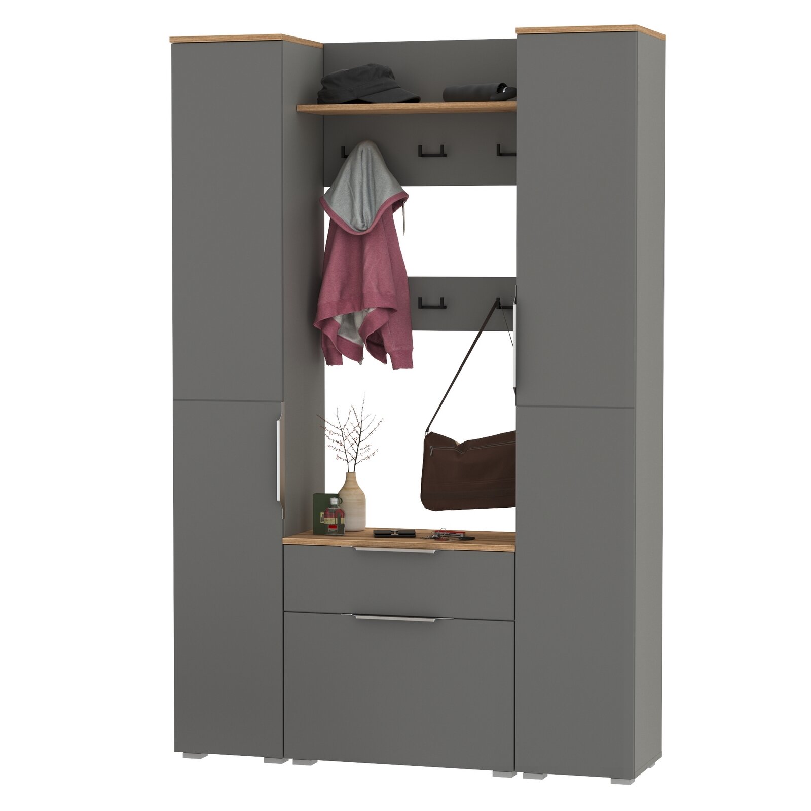 Прихожая комплект мебели для гардеробной, напольная 130см серый графит/дуб крафт золотой/фасады МДФ серый графит