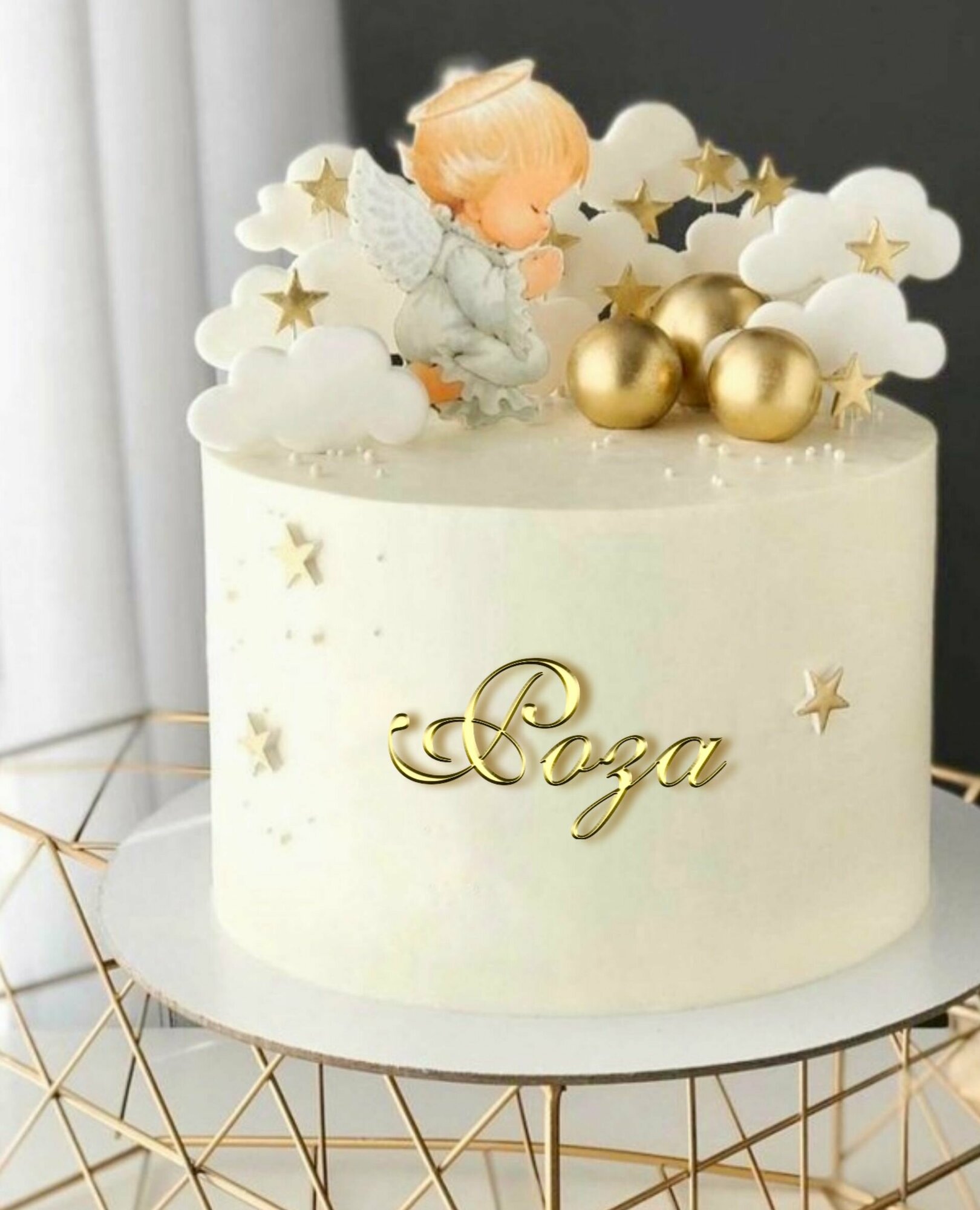 Топпер для торта с именем "Роза"/ на день рождения, выписку/ для девочки, мамы, дочки, золотой зеркальный акрил, золотое имя на торт