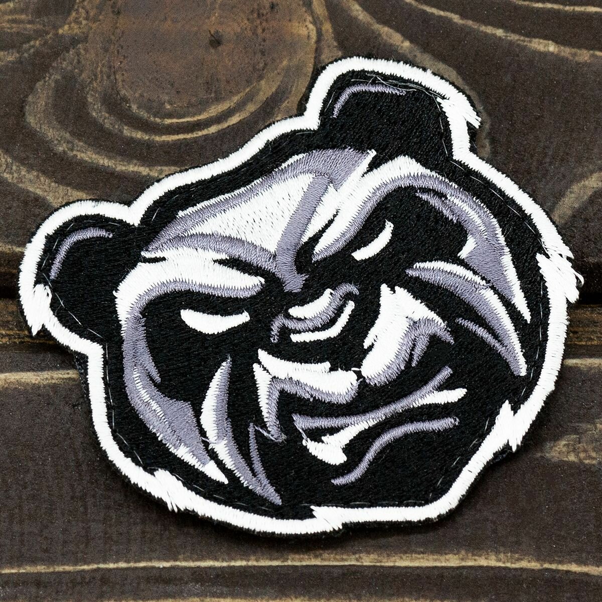 Нашивка-патч злобная панда вышитая на липучке D-7,5 серая
