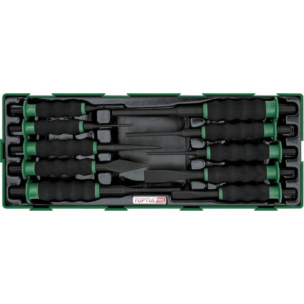 TOPTUL Набор выколоток и зубил с защитными рукоятками 10 пр. в ложементе, GTA1025