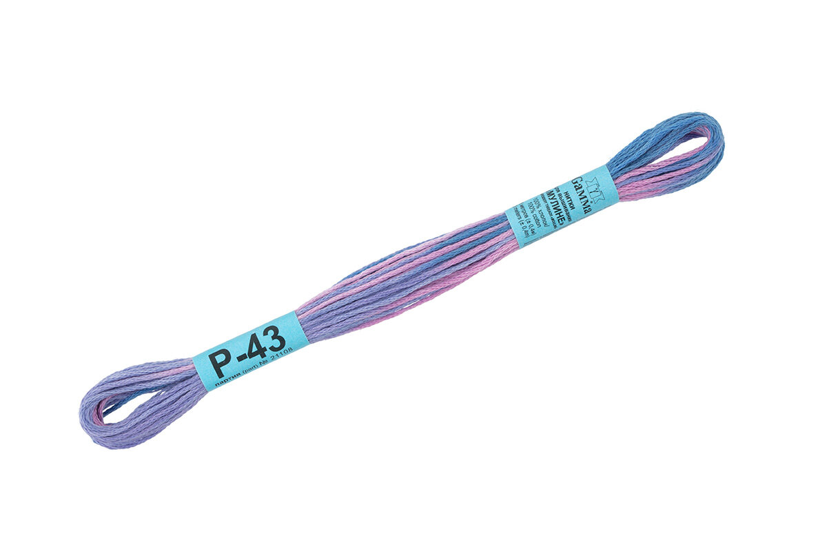 Мулине "Gamma" меланж 100% хлопок 8 м Р-43 сиреневый-розовый-синий