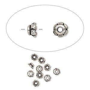 Шапочка для бусин (обниматель), 4х2мм, TierraCast, цветочек, базовый материал - оловянный сплав, посеребренный с чернением, 10 шт.