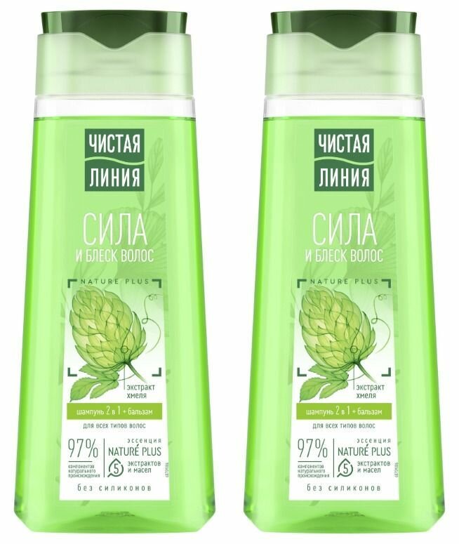 Чистая Линия Шампунь-бальзам для всех типов волос Сила и блеск, с экстрактом хмеля, 250 мл, 2 шт