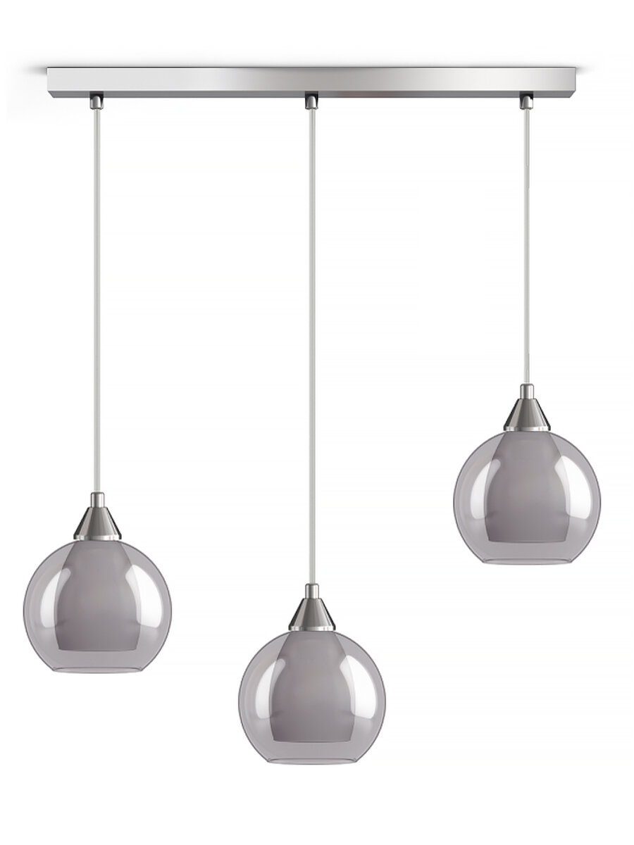 Линейный светильник подвесной KONUS SHELL 160 33 Идеи BASIC Хром / Дымчатый / Белый матовый, цоколь E27, с плафонами, PND.102.03.11.001. CH-S.12. GR