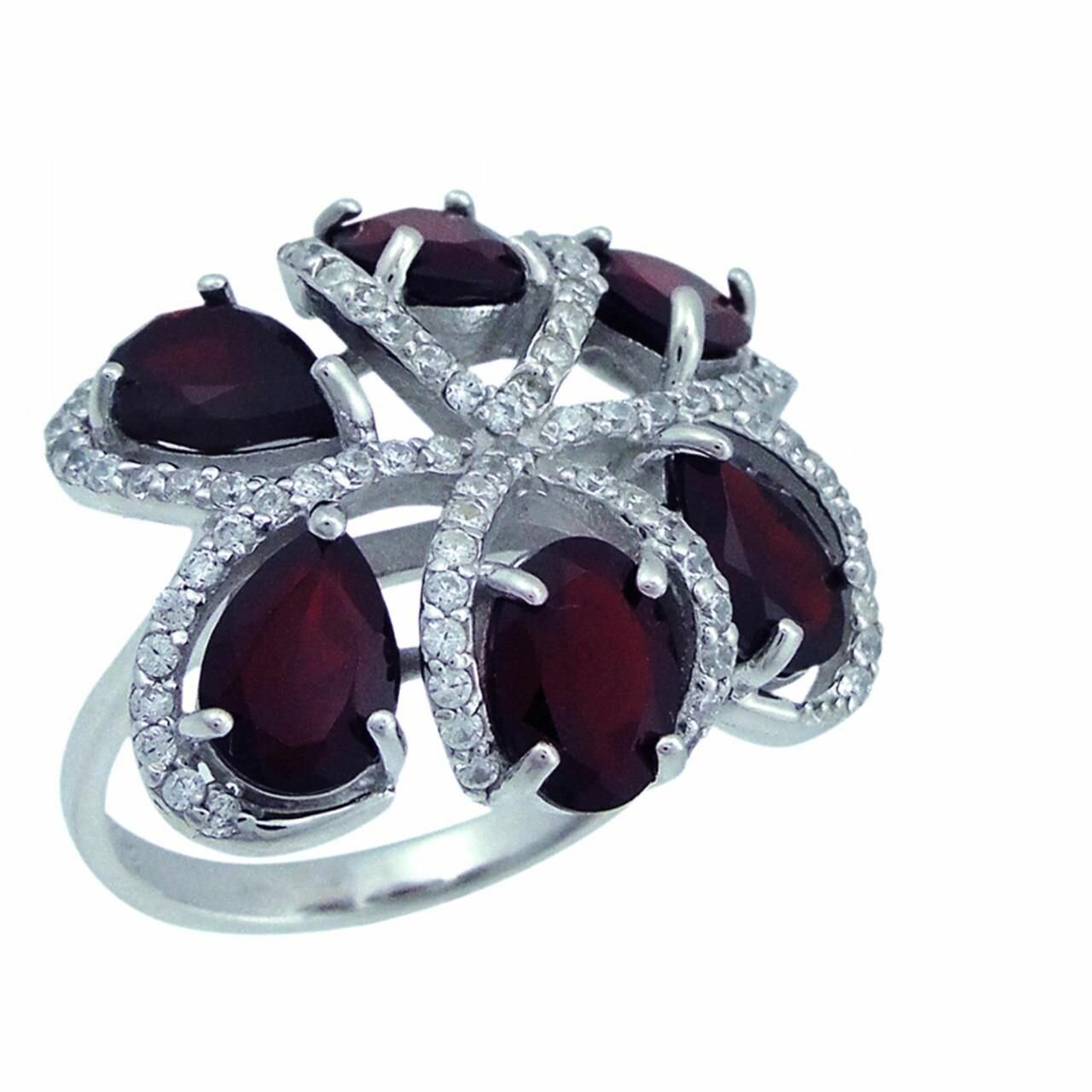 Кольцо тонкое, серебро, 925 проба, родирование, гранат, фианит