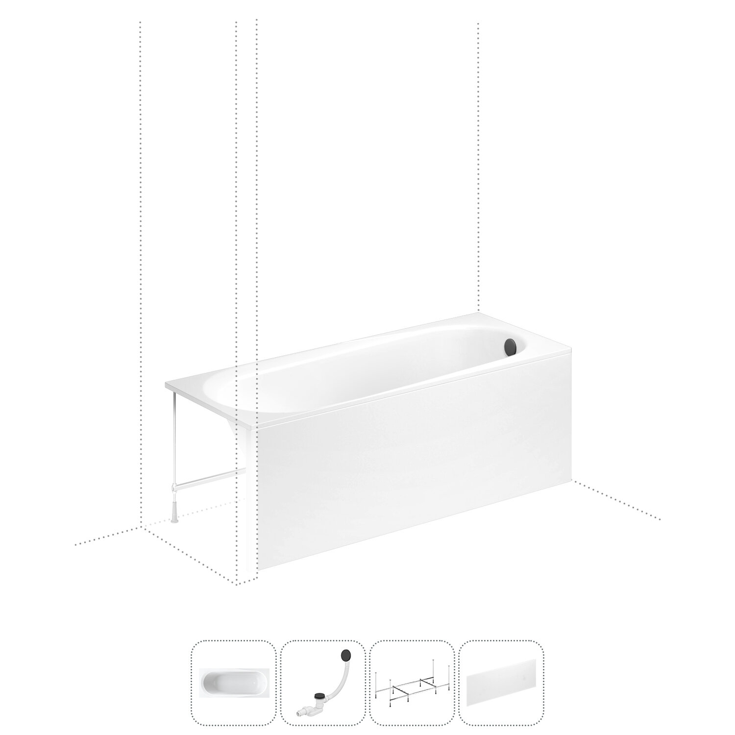 Акриловая ванна 150x70 с каркасом и экраном Lavinia Boho Biore 202011186 в наборе 4 в 1: прямоугольная ванна 150 x 70 см, слив-перелив, каркас, экран