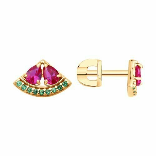 Серьги пусеты, серебро, 925 проба, золочение, корунд синтетический