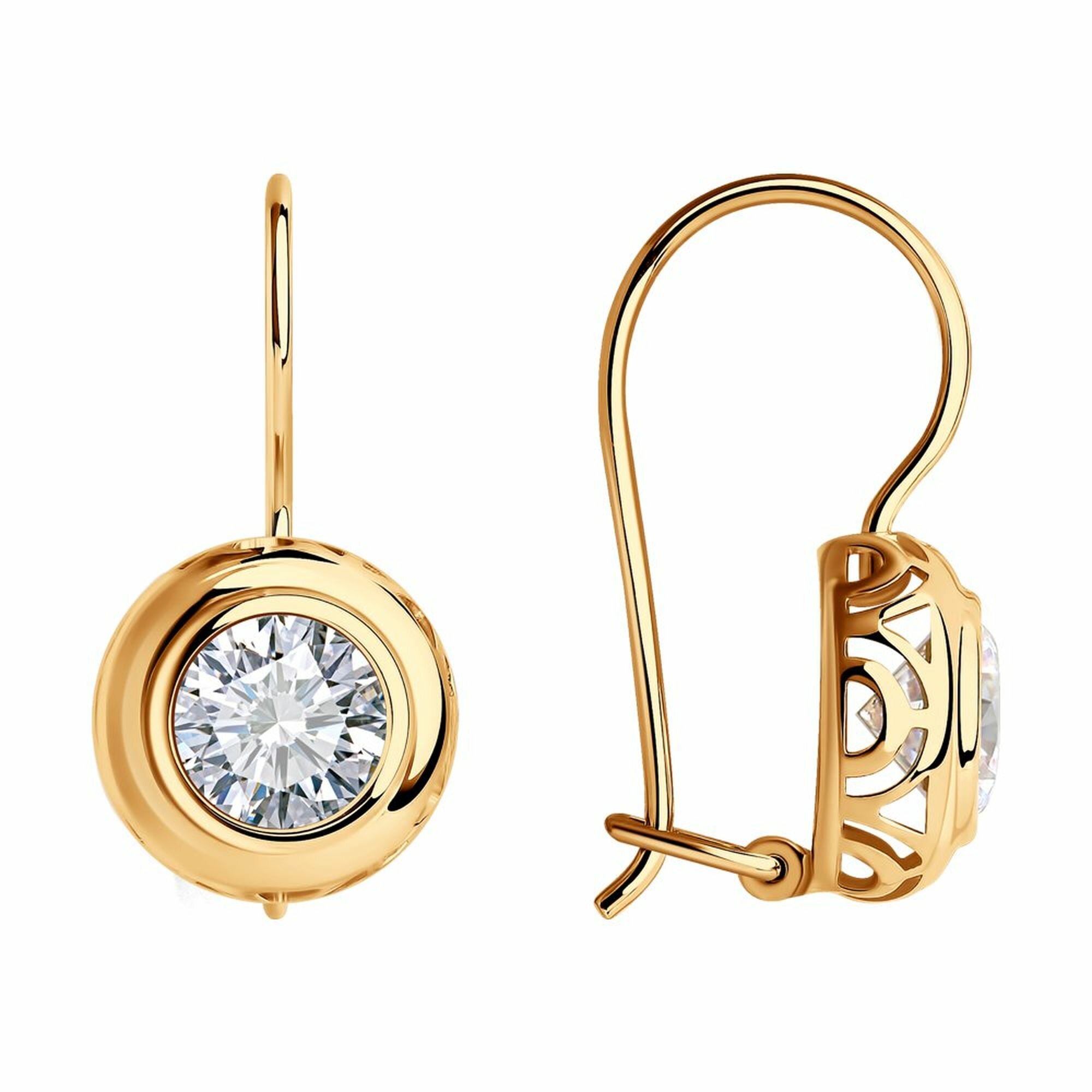 Серьги, красное золото, 585 проба, фианит