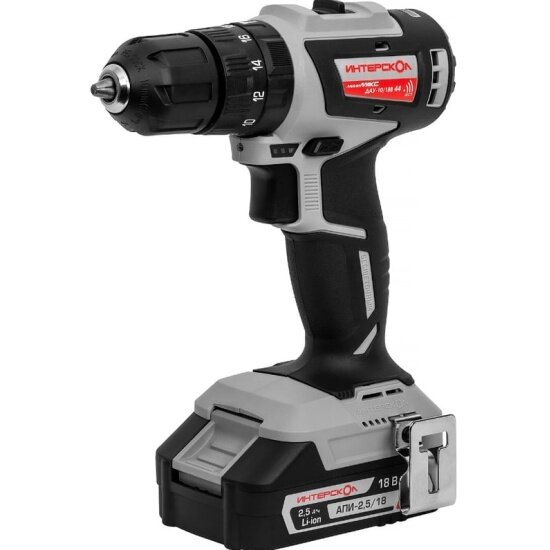 Дрель-шуруповерт Интерскол аккумулятороная ударная ДАУ-10/18В 44 минимакс (Li-ion, кейс, 2 аккум, 2,5 Ач, ЗУ)