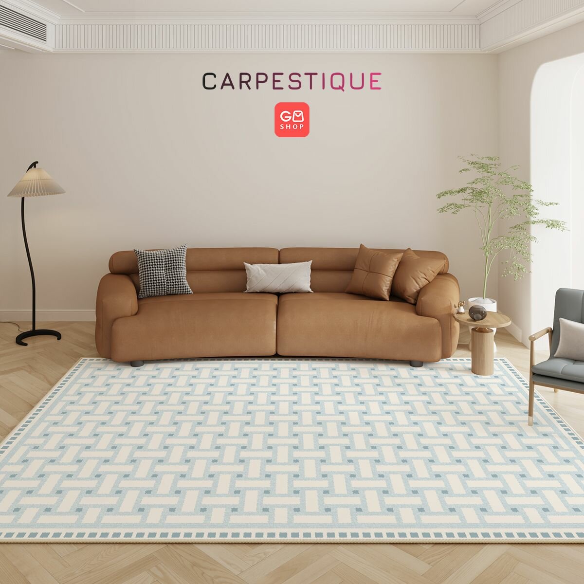 Ковер Carpestique Современный большой с бельгийским петлевым ворсом, французский кремовый стиль